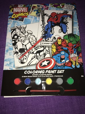 New Marvel Comics Coloring Paint Set Waterpaint Sheets Thor Hulk ...
