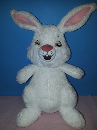 Adorable White Easter Bunny Plush 13" Stuffed Animal Embroidered Eyes ...