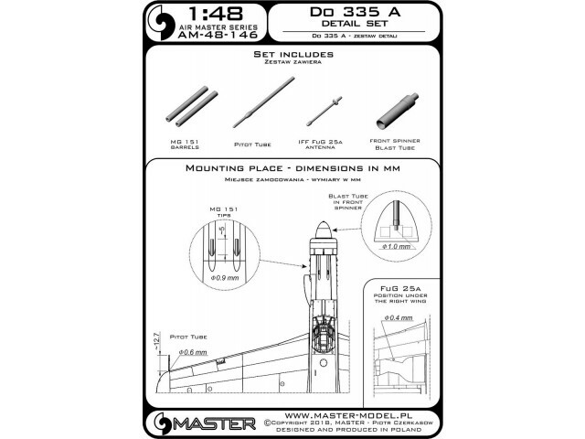 Master 48-146 Do-335 A - MG 151, antena FuG 25a, Pitot tube | eBay