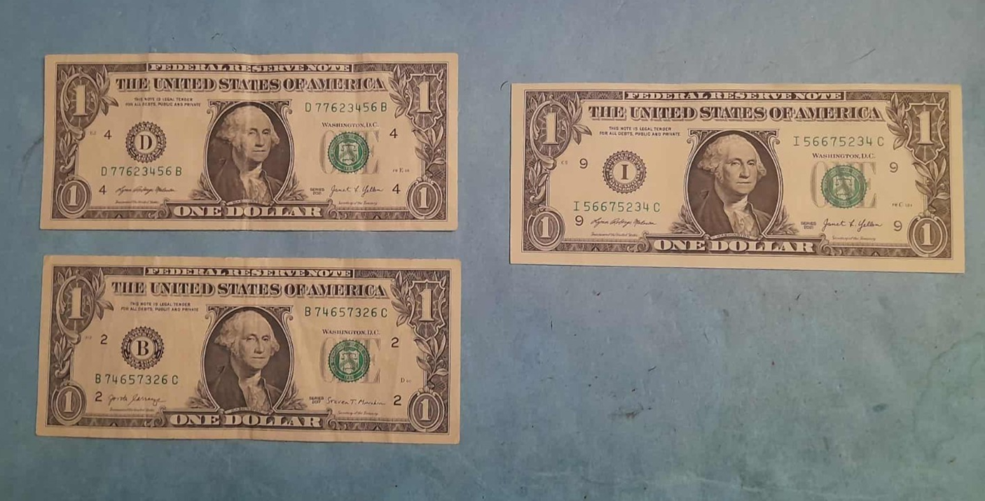 3 notes 1 Dollar Federal Reserve Note broken ladder 234567 | eBay