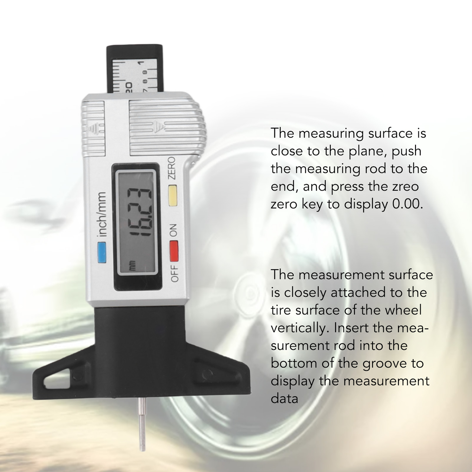 Tire Tread Depth Gauge ABS 0-25.4mm Tire Tread Depth Measurement Tool ...