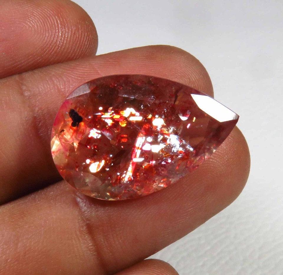 Natural Rainbow Lattice Sunstone Cut Faceted Pear Gemstone 22x15mm 16 ...