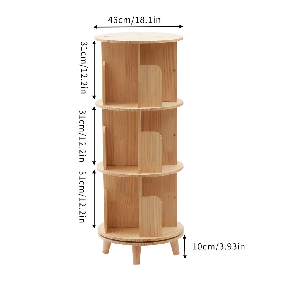 3-Tiers Rotating Bookshelf Organizer Storage Shelf Display Rack Floor ...