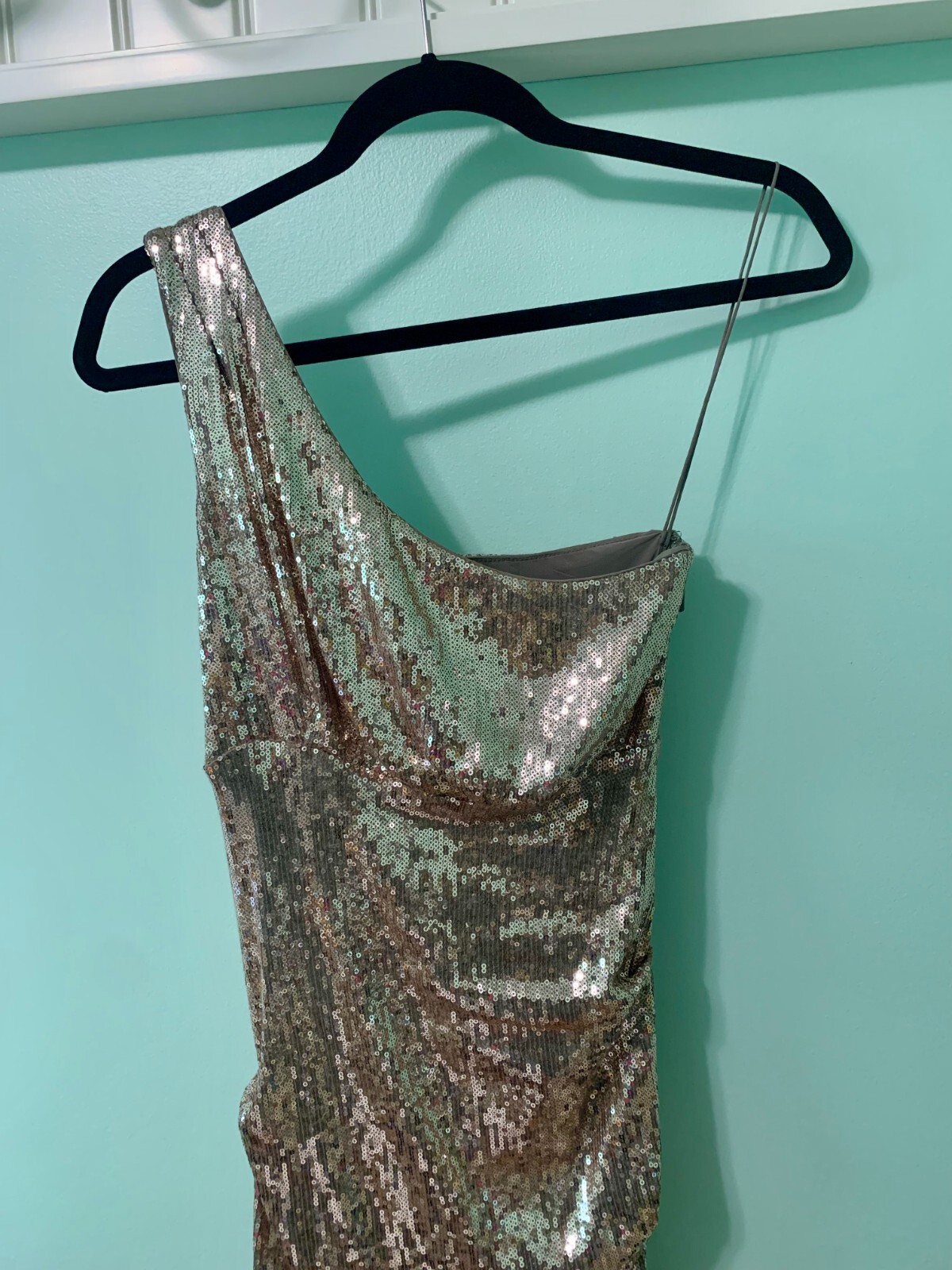 Nicole Miller Sequin Gold One Shoulder Dress, Floor L… - Gem