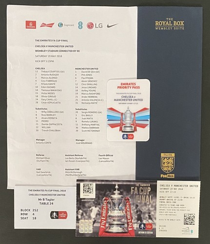 FA CUP FINAL 2018 Chelsea v Manchester United Royal Box Ticket, Menu ...