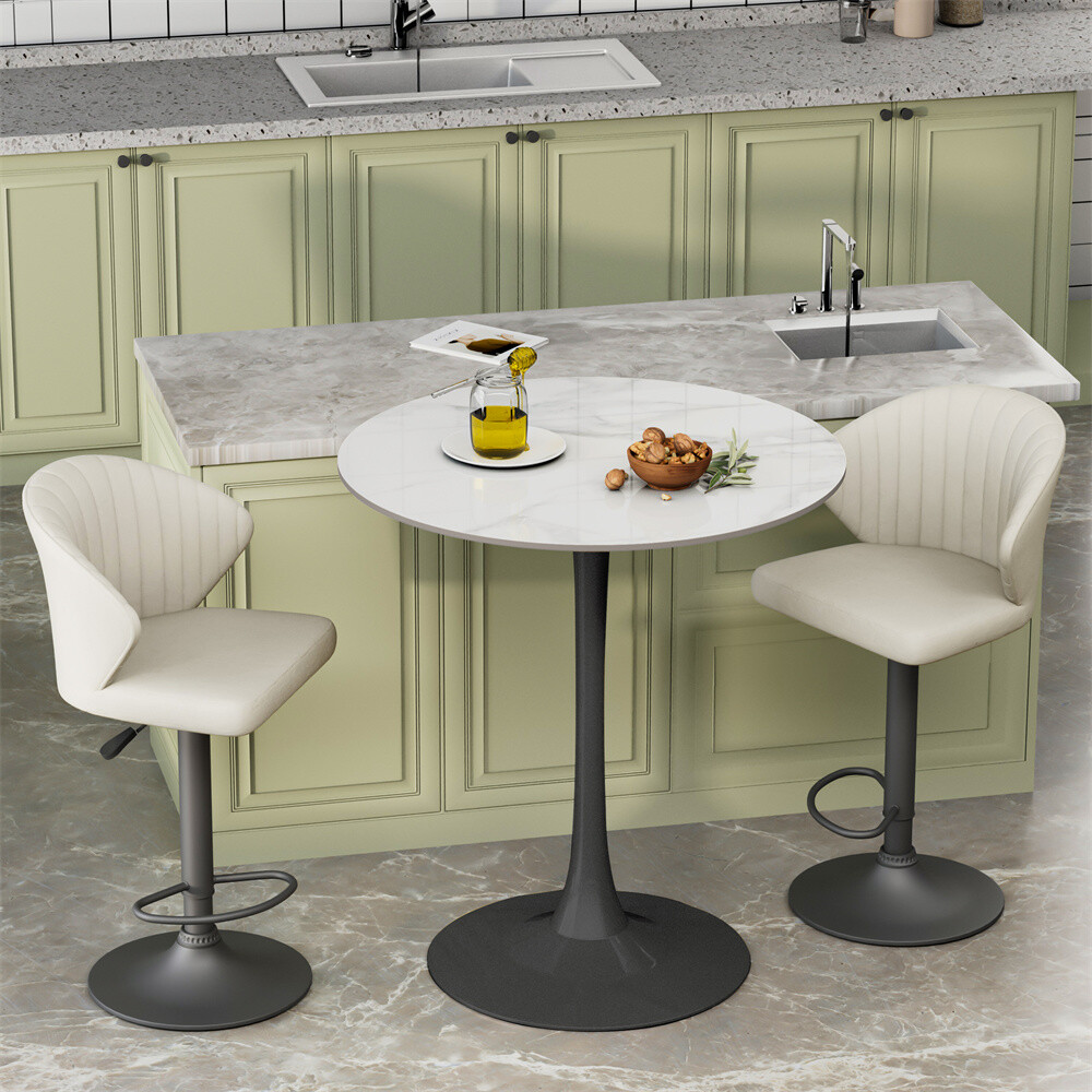 Smooth Round Sintered Stone Breakfast Bar Table Bistro Pub Table Tulip ...