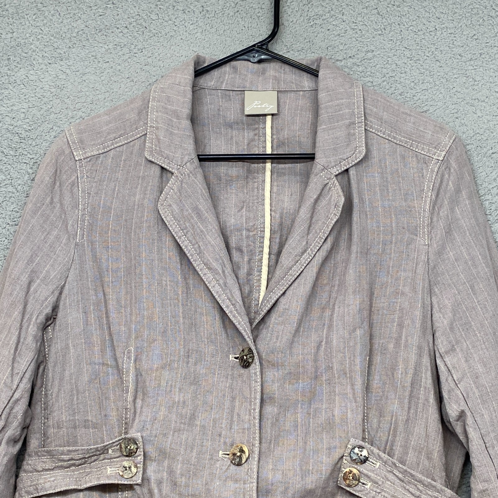 Poetry Jacket Womens UK 18 Lagenlook US 14 Stripe Beige Blazer Pockets Gray* | eBay