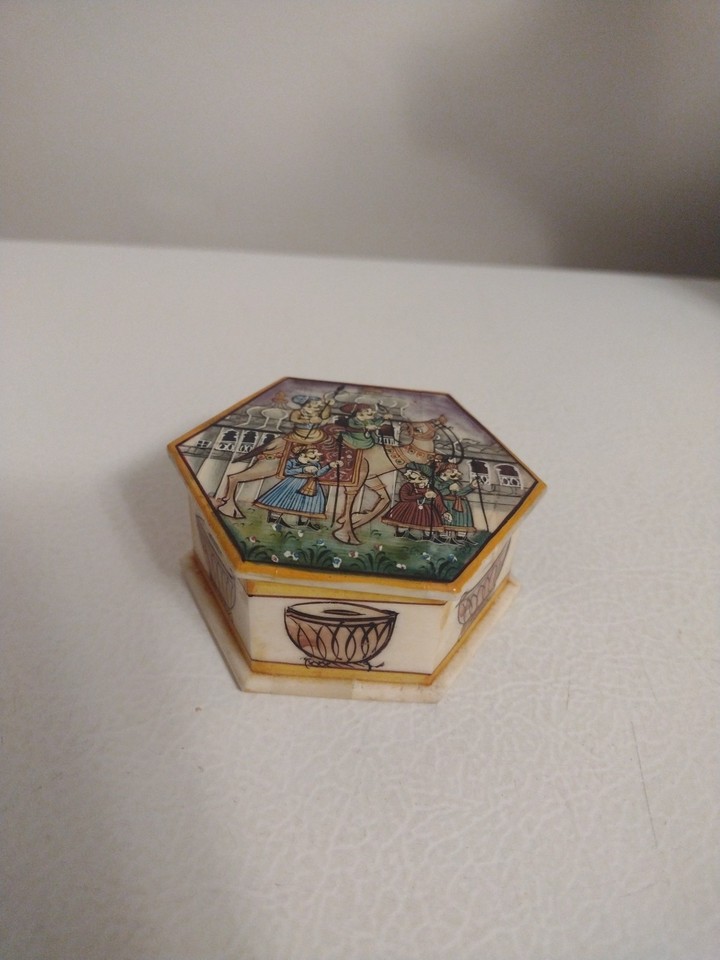 Vintage Persian Khatam Middle Eastern Mosaic Carved Stone Trinket ...