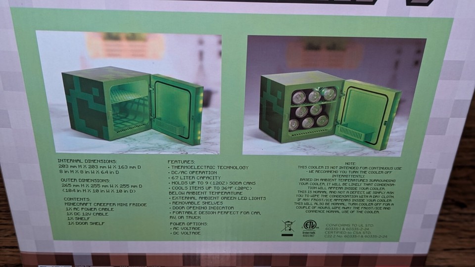Minecraft Green Creeper 9 Can Mini Fridge 10x10x10, 6.7L 1 Door Ambient ...