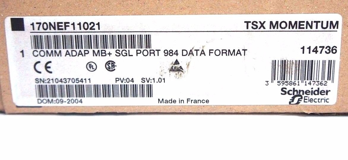 NIB SCHNEIDER MODICON 170NEF11021 COMM ADAP MB+ SGL PORT PV: 04, SV: 1. ...