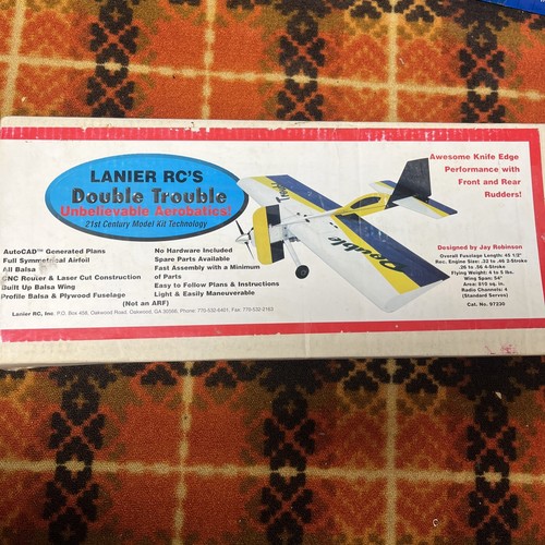 VINTAGE Lanier RC DOUBLE TROUBLE 3D R/C Model Airplane Kit .32-.56 ...