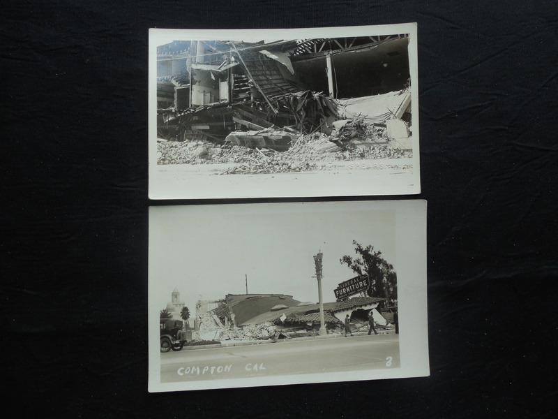 Vintage 1930s COMPTON CA CALIFORNIA Earthquake RPPC Pair Liberal ...