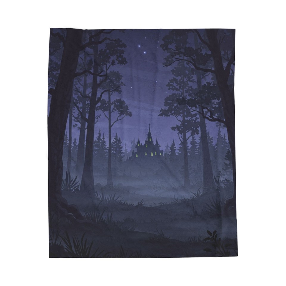 Haunted Forest Castle Velveteen Plush Blanket | Misty Night ...