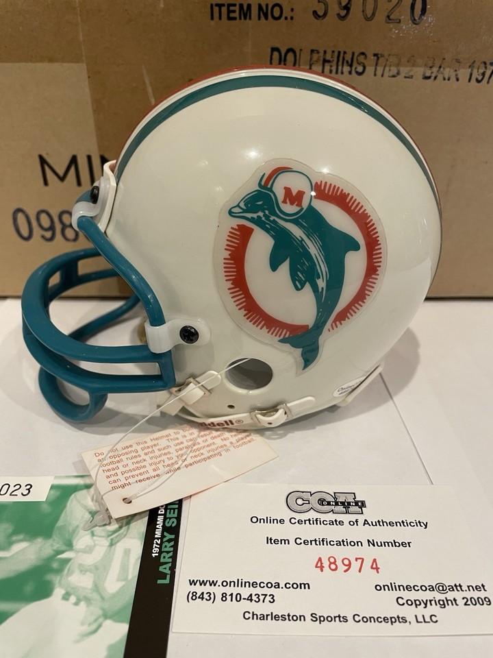 Larry Seiple signed Dolphins Riddell Mini Helmet Autograph Inscriptions ...