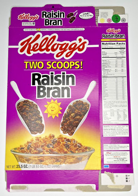 1997 Empty Kellogg's Raisin Bran Two Scoops 25.5OZ Cereal Box SKU U198 ...