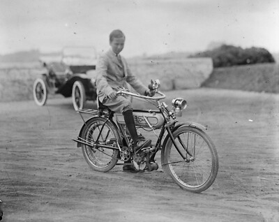 B. Shaw on Old Motorcycle, Old Photo, Early 1900s, New Reproduction ...