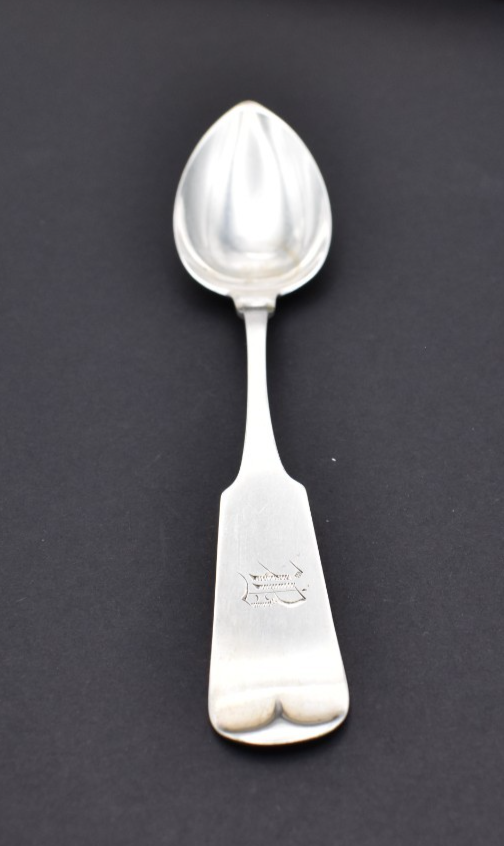 Antique Coin Silver Serving Spoon in the Fiddle Pattern with Monogram ...