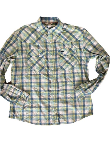 Simms Fishing Shirt Plaid Pearl Snap Long Sleeve Flannel Mens Med Performance | eBay