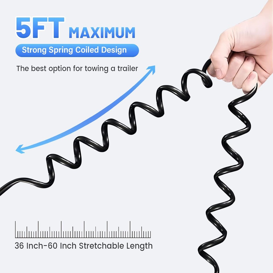 MECMO Trailer 4-Way Flat Wire Extension 5 Feet 60'' Stretchable Coiled ...