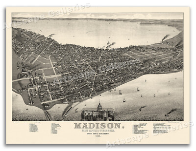 Madison Wisconsin 1885 Historic Panoramic Town Map - 18x24 | eBay