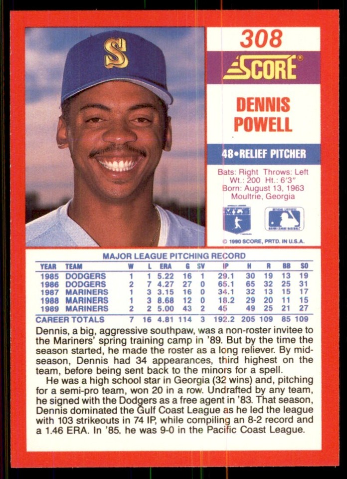 1990 Score Dennis Powell Baseball Cards #308 | eBay