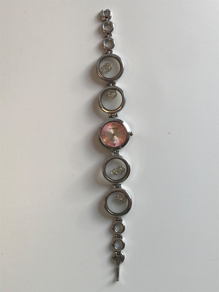 KIMIO Quartz light pink hearts, moon and star circle design strap, cute ...