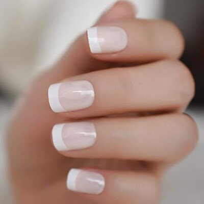Press On Fake Nails 10 Sets BULK PACK False Pre-Glued Square French Tip ...