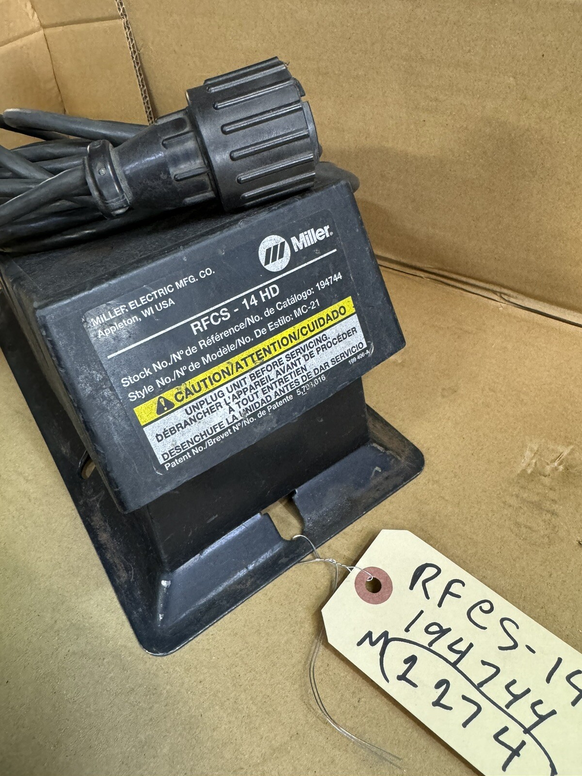 MILLER Stock # 194744 RFCS 14HD TIG FOOT CONTROL. # 2274 USED TESTED ...