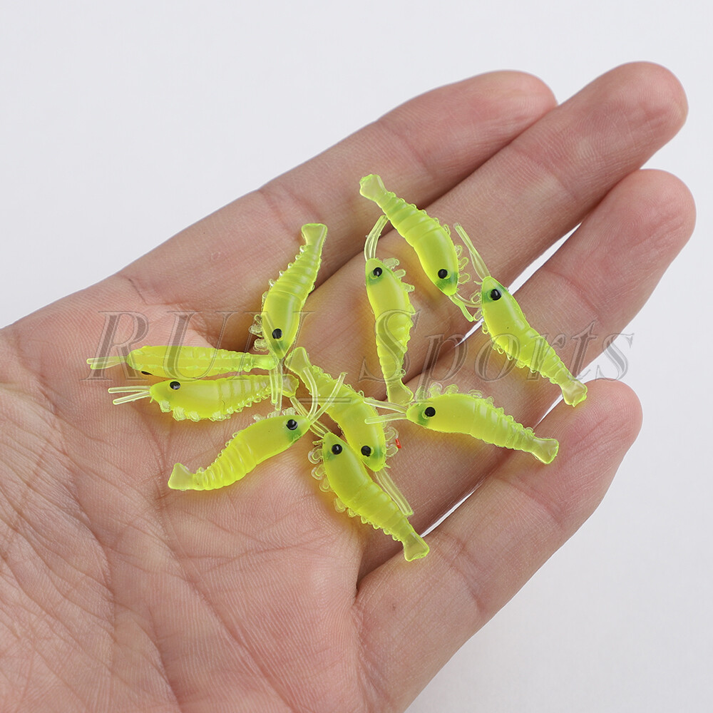 50 PCS 3 cm Small Light Worm Fishing Lure Soft Grass Shrimp Bait Glow ...