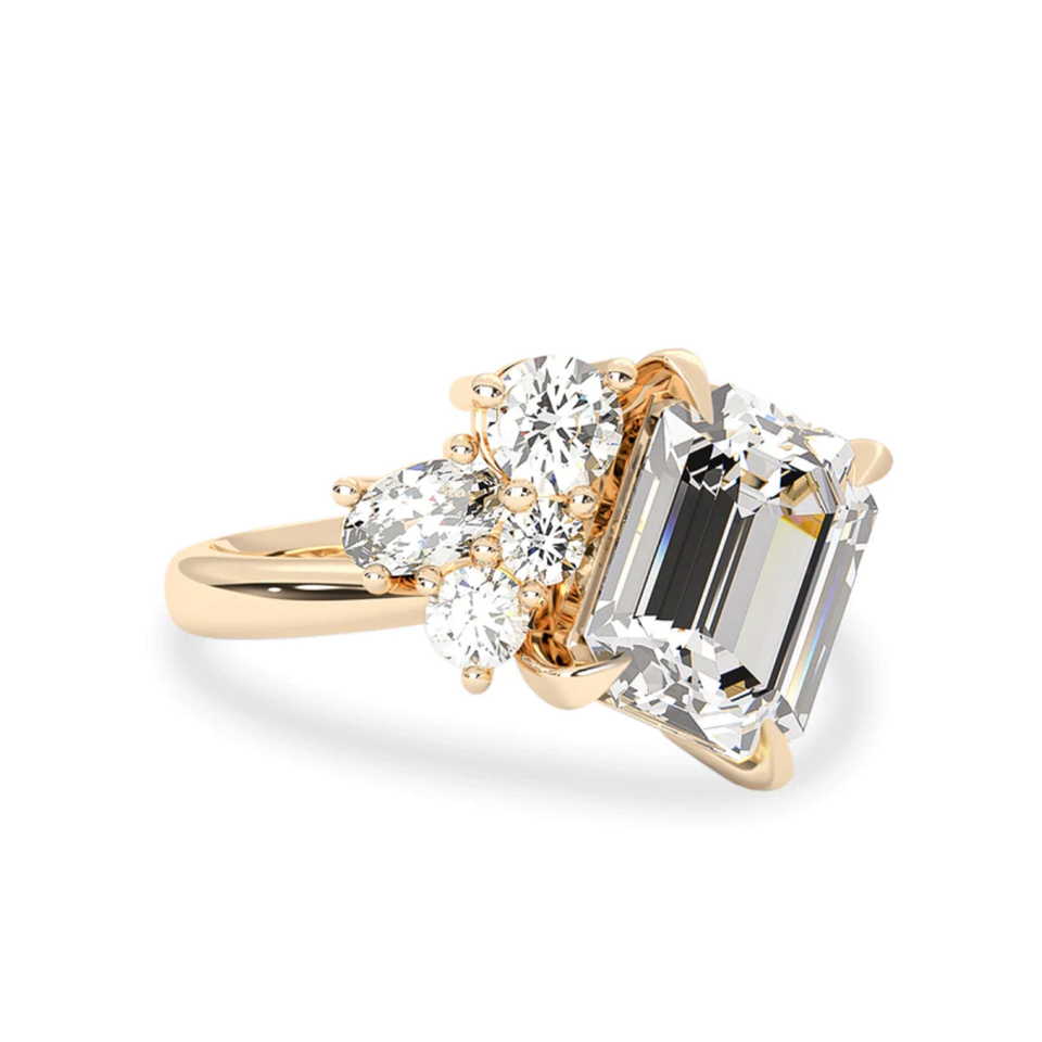 2.20 Ctw Emerald Cut Cluster Moissanite Engagement Ring Wedding ...