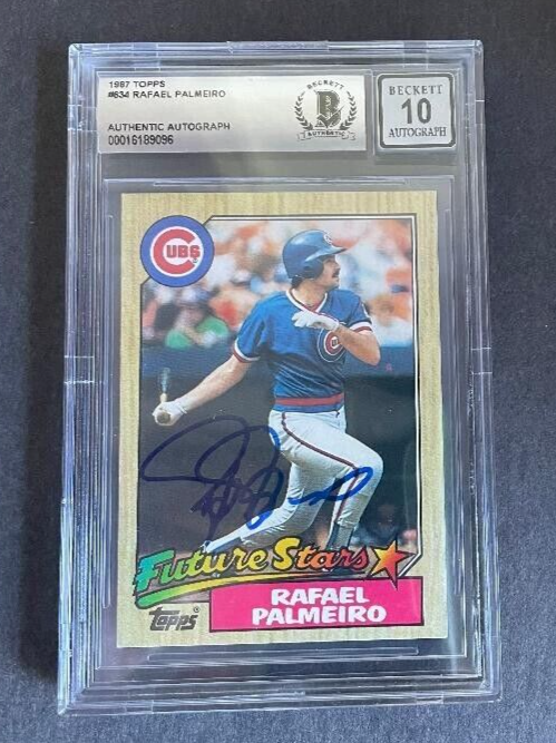 Signed 1987 Topps RAFAEL PALMEIRO Chicago Cubs Card 634 Beckett Slabbed ...