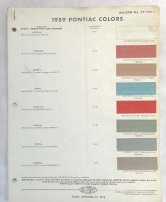 1959 PONTIAC DUPONT COLOR PAINT CHIP CHART ALL MODELS ORIGINAL | eBay