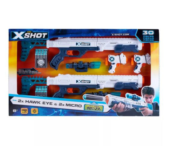 ZURU Xshot 2x Hawk Eye and 2x Micros With 24 Darts 90ft Pi for sale ...