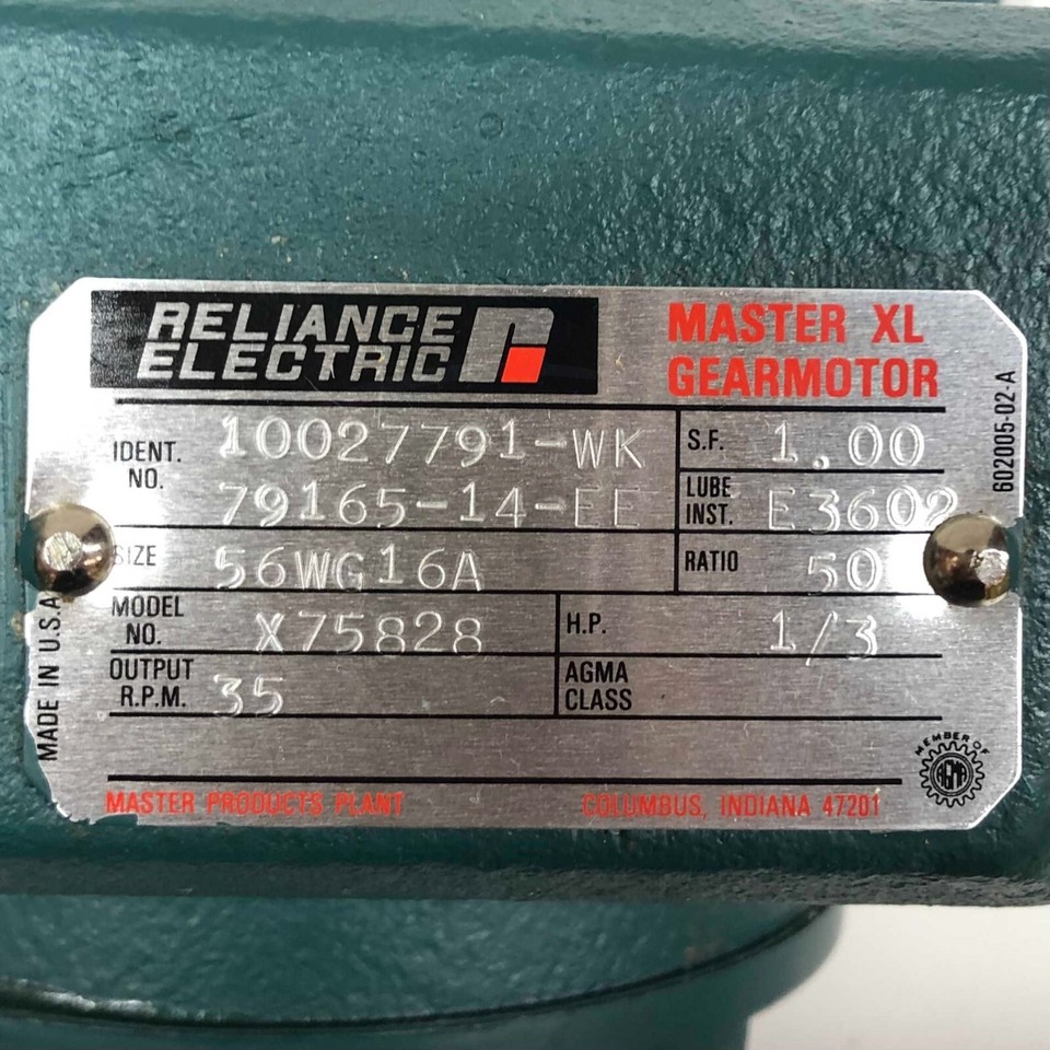 P56H5135M Reliance Duty Master A-C Motor 1/3 Hp, 3Ph, 1725 Rpm, 239 ...