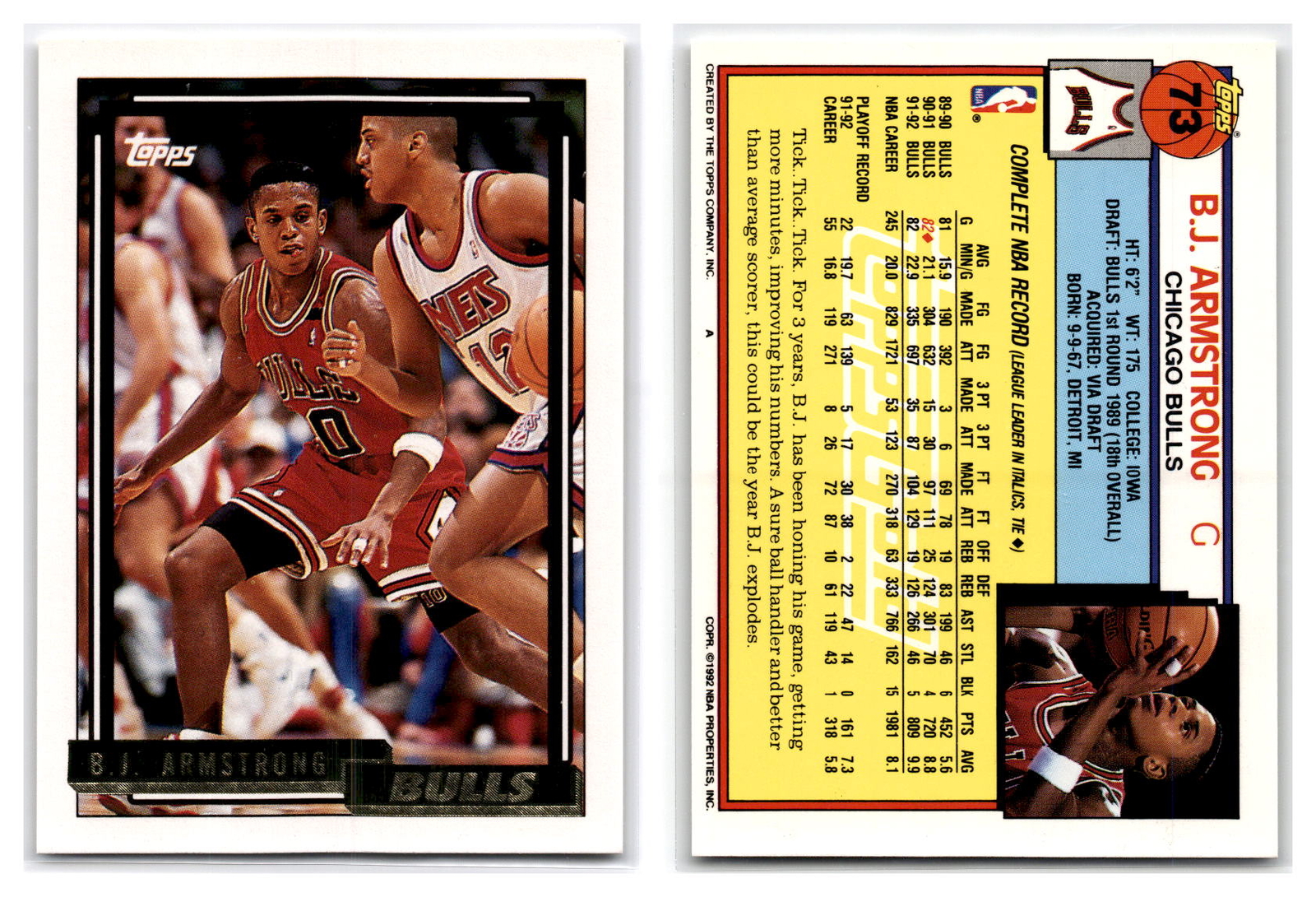1992-93 Topps Gold #73 B.J. Armstrong - Chicago Bulls | eBay