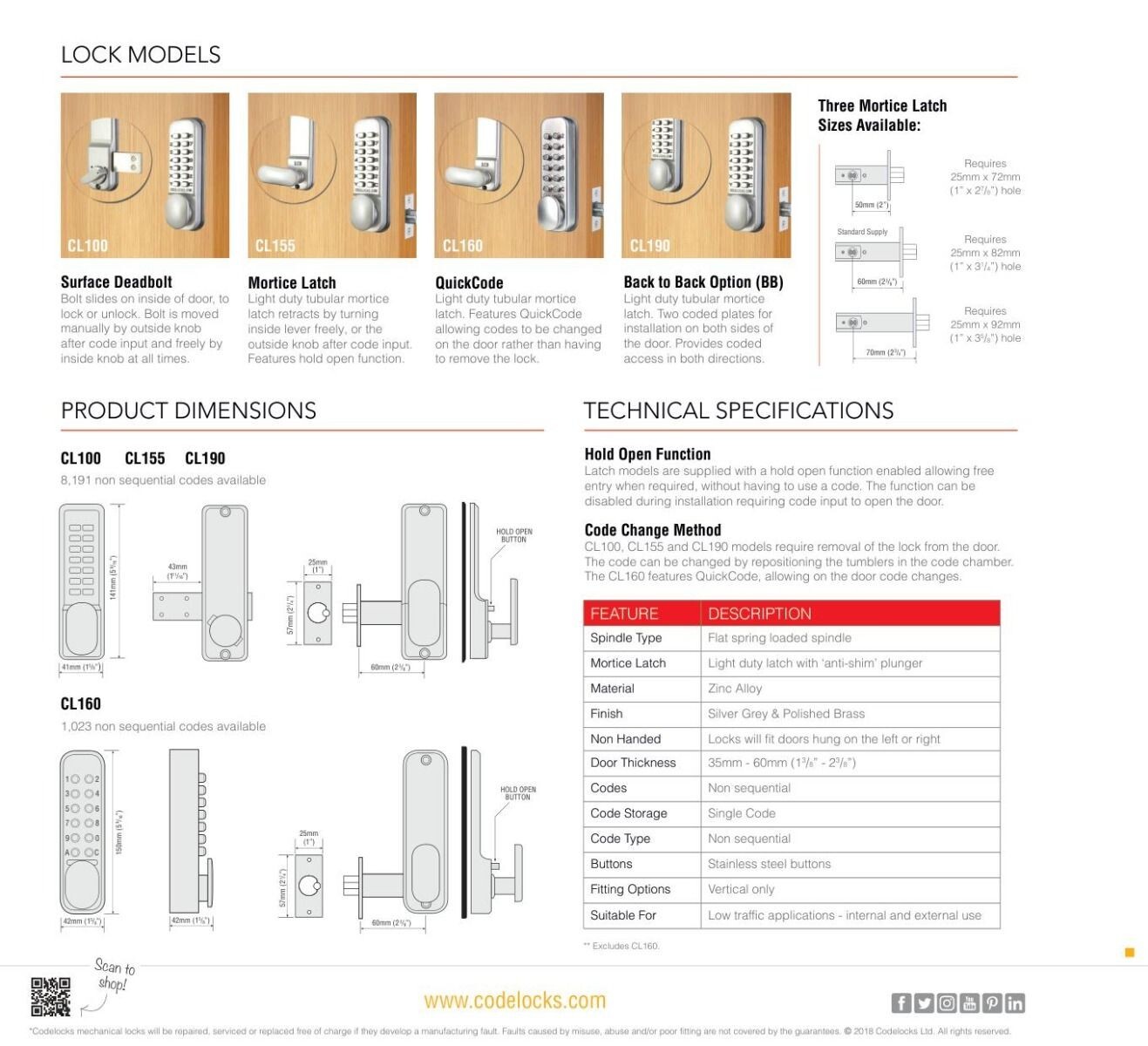 MECHANICAL Mortice Latch Quick Code, Fire Kit, Codelocks CL160, Silver Grey | eBay.de