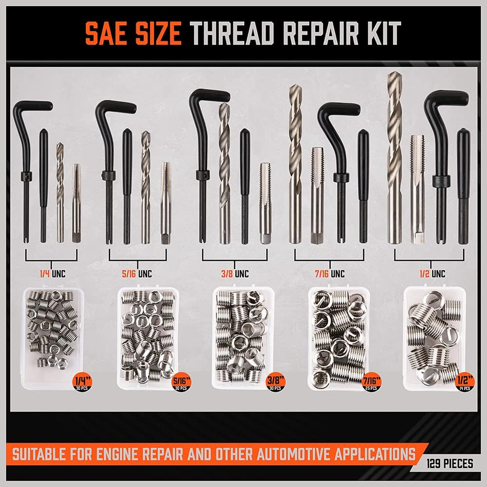 300-Piece Helicoil Thread Repair Kit, Metric & SAE, HSS Drill Helicoil ...