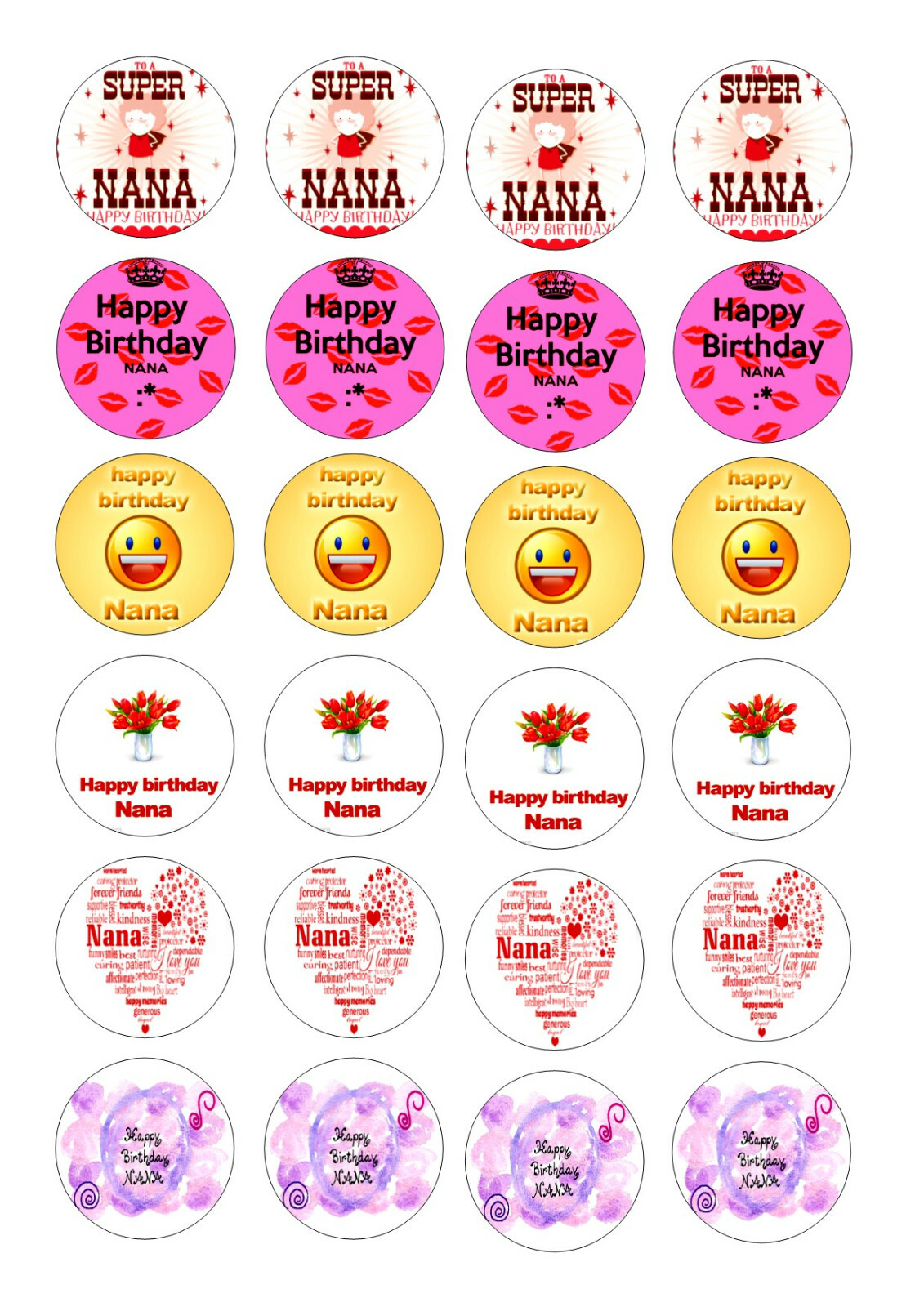 24 NANNY / NAN / NANA CUPCAKE TOPPER WAFER RICE EDIBLE FAIRY CAKE BUN ...