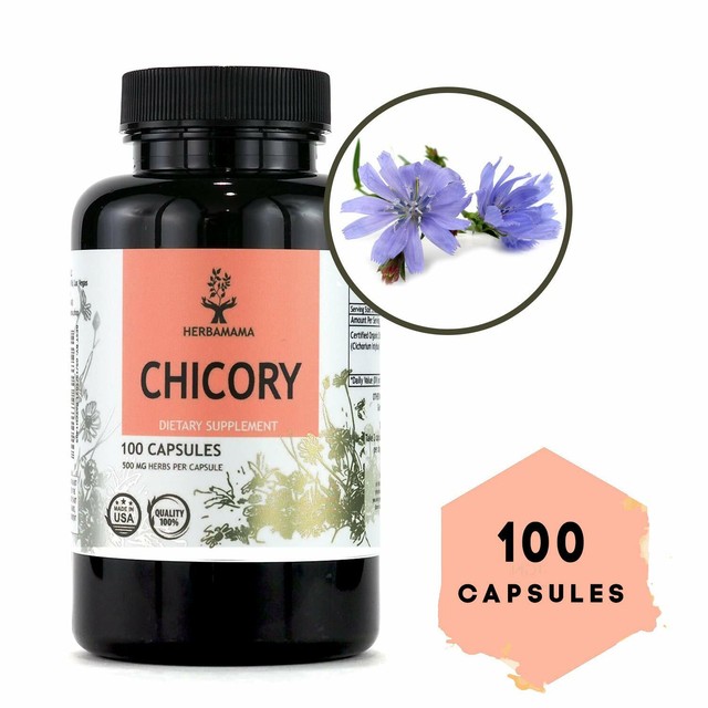 Chicory 100 Capsules 500 MG Filled With Organic Chicory Root & Inulin ...