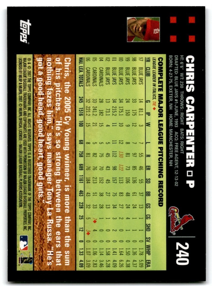 2007 Topps Chris Carpenter St. Louis Cardinals #240 | eBay