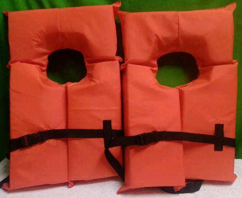 Life Jackets Vest Preserver Type II Orange Adult Fishing Boating USCG ...