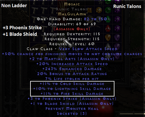 Non Ladder D2R Mosaic RT Runic Talons +3 Phoenix Strike +1 Bs Diablo 2 ...