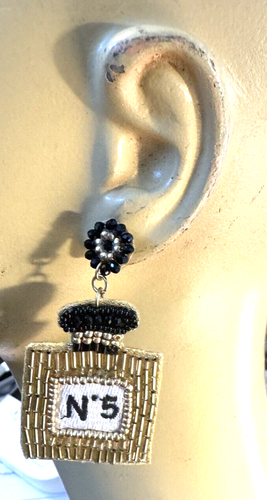 Beaded N5 Gold & Black Post Earrings Sexy 2.75" Drop Holiday Gifts ...