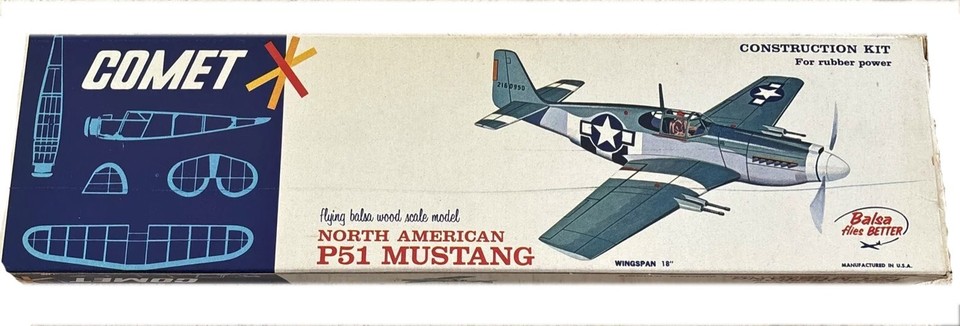 Comet Model Airplane Plans (FF): N.A. Mustang P-51 18" Scale Rubber ...