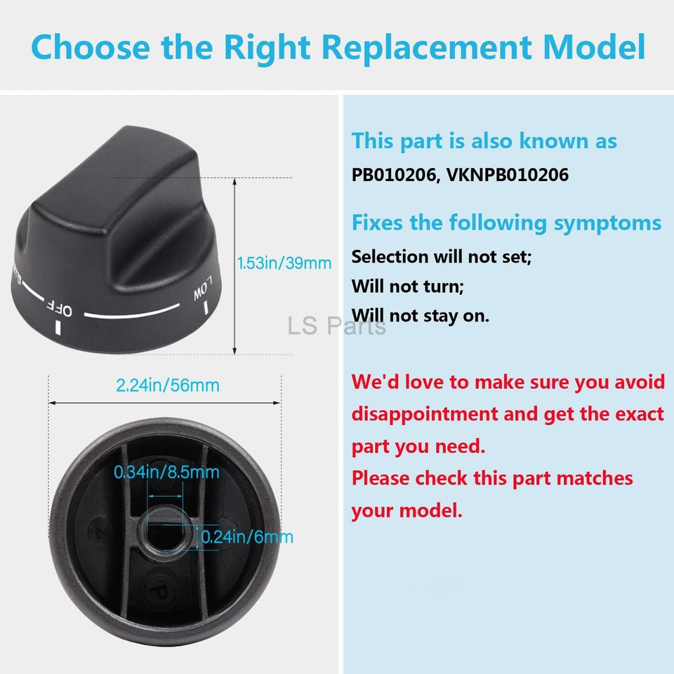6PACK PB010206 Top Burner Knob for Viking Ranges VGSC VGRC AP5315463 ...