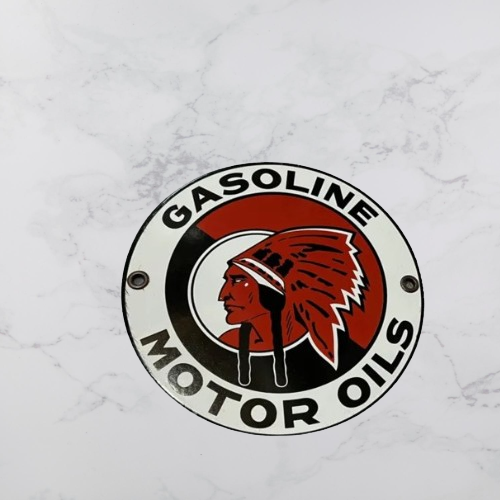 Red Indian Gasoline Pure Porcelain Enamel Heavy Metal Sign 30 Inches ...