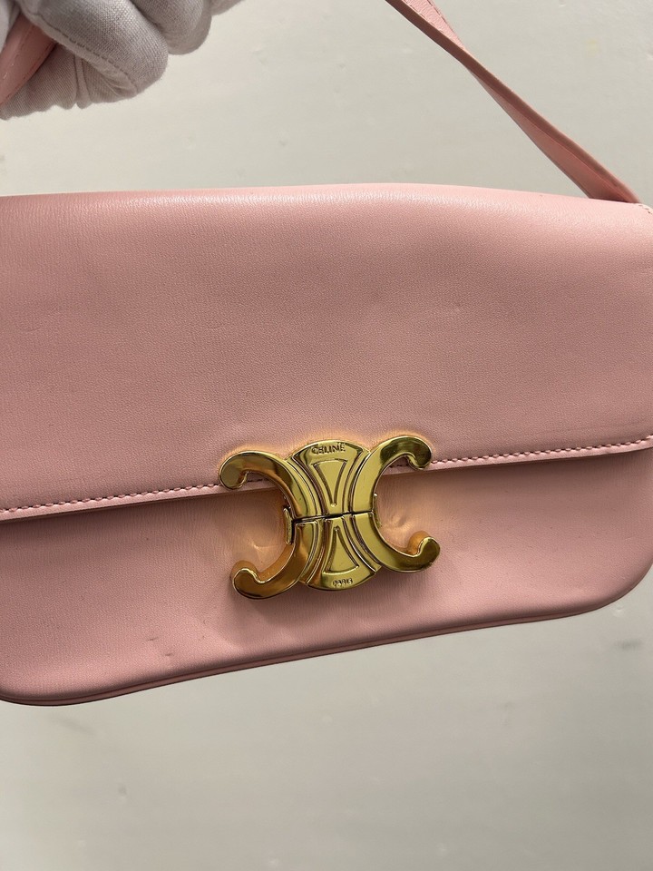 Celine Triomphe Monogram Leather Chain Shoulder Bag Pink Gold K1 | eBay