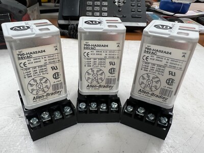 👀 3) ALLEN BRADLEY 8-PIN RELAY 24 VAC 10 AMP 700-HA32A24 W/ BASE 700 ...