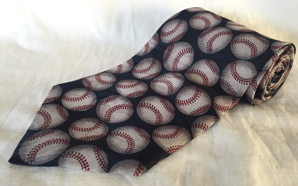 Baseball Print Tie Necktie Balls Black Classic Fathers Day Gift Coach ...