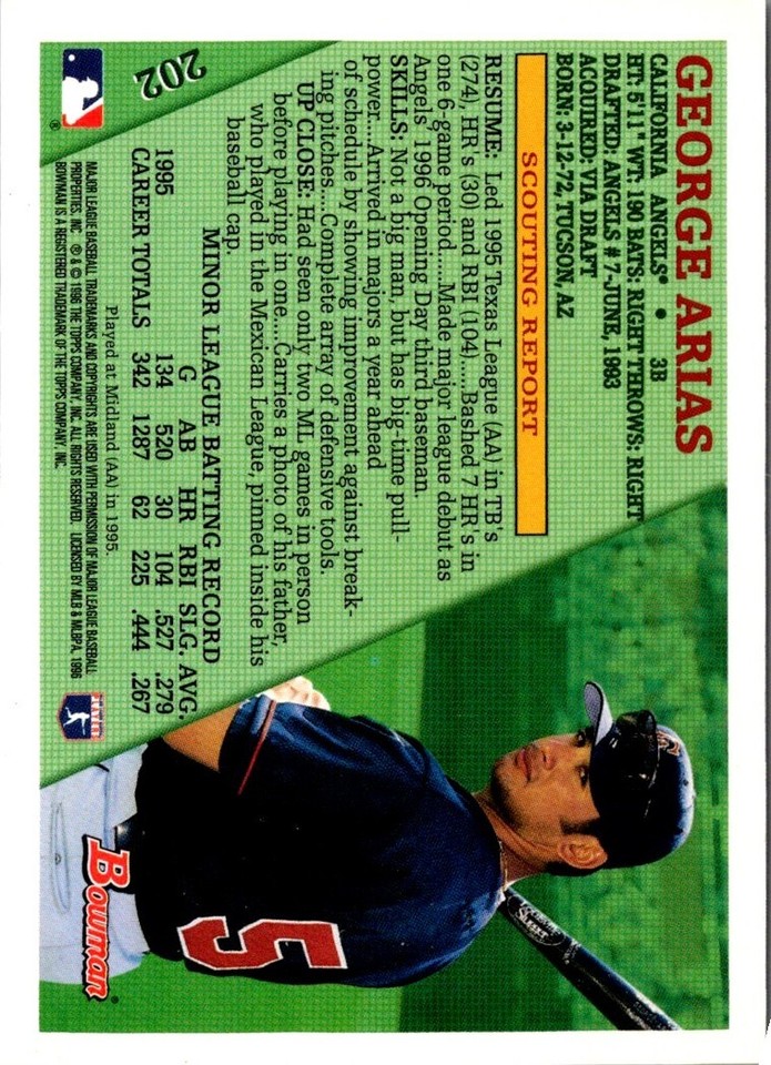 1996 Bowman George Arias #202 California Angels Baseball Card | eBay